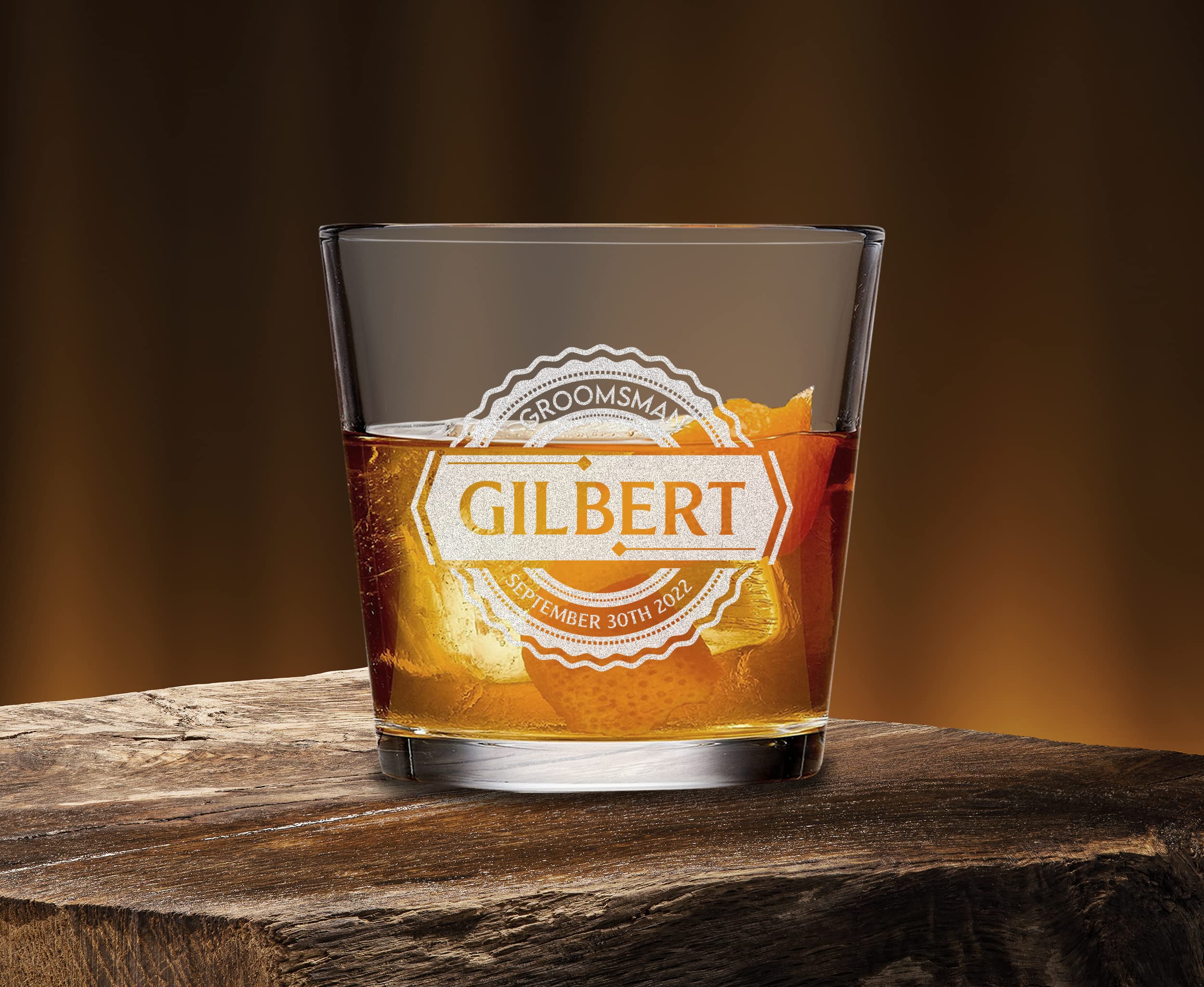 TEEAMORE Personalized Rocks Old Fashioned Cocktail Glass Add Your Name Last Name Etched Whiskey Glasses Gift Housewarming 9oz