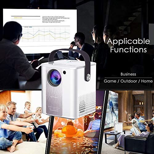 Portable Mini Projector Outdoor 5500Lux Full HD 1080P and 120'' Display Supported,HiFi Speaker Portable Wireless Mirroring Projector for TV Stick/PC/PS4/HDMI Home Theater