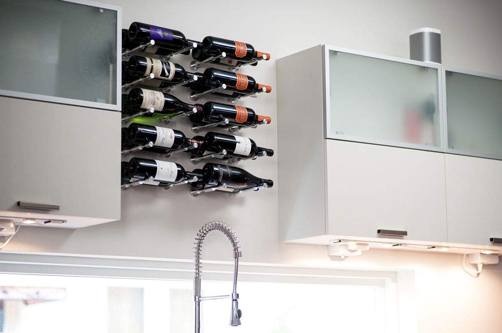 VintageView Vino Pins - 2 Bottle Wall Mounted Wine Bottle Rack (Anodized Black) - Stylish Modern Wine Storage with Label Forward Design