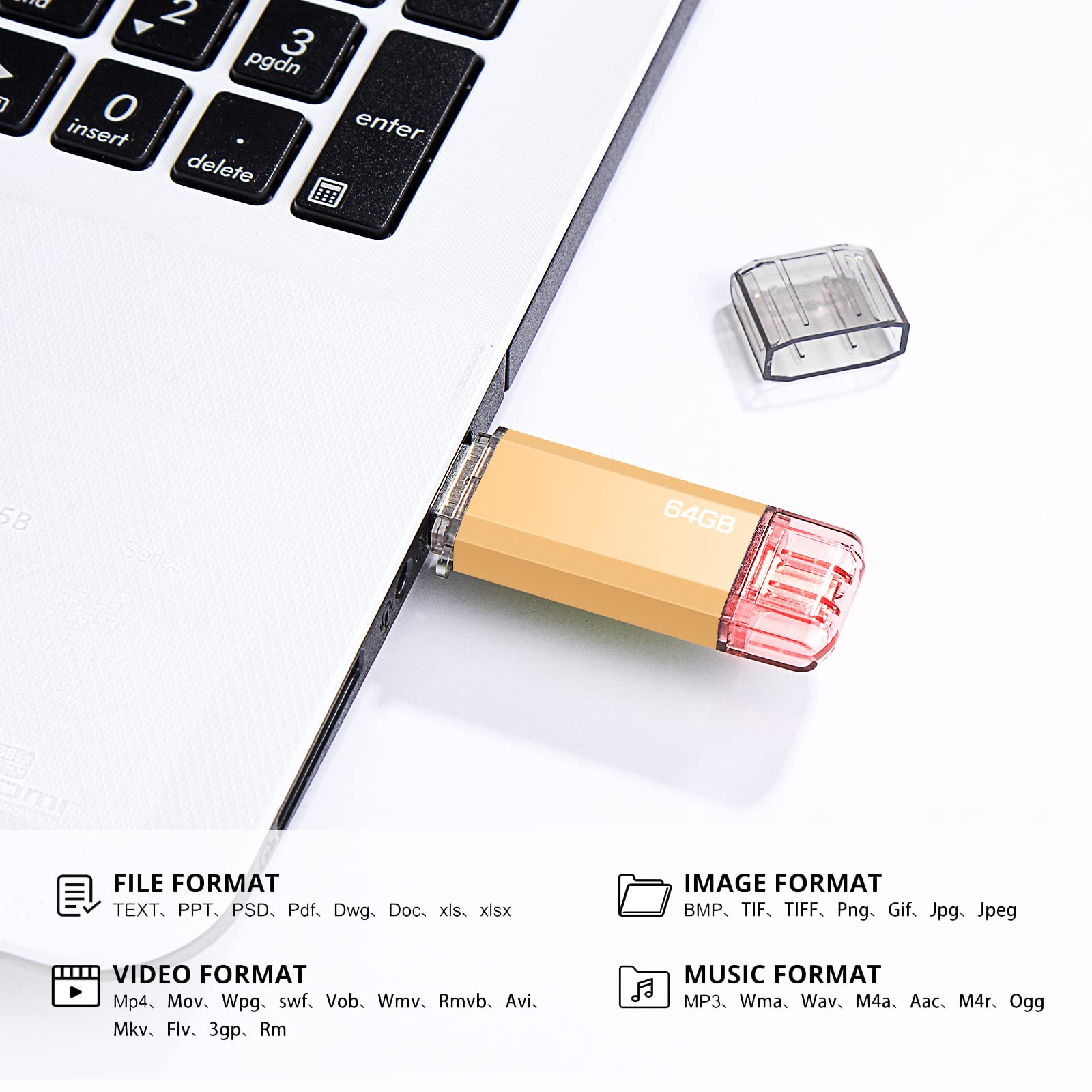 USB Drive Type C 64GB, 2 in 1 USB 2.0 Flash Drive, Ersynke 64GB USB Thumb Drive for PC/Tablet/Laptop/Compatible with Xiaomi/Oneplus/Huawei etc. Smartphones with Type C