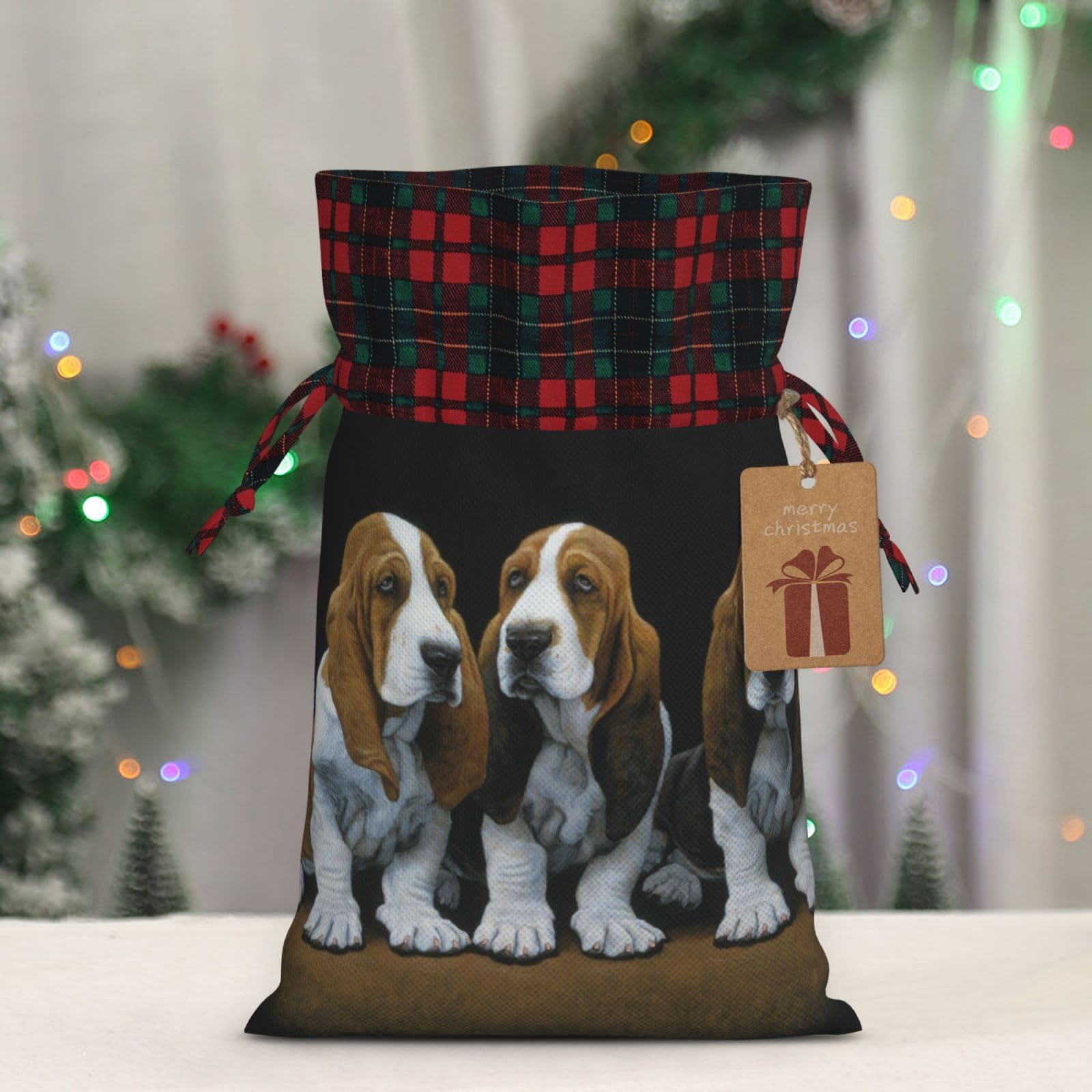 MARXAN Cute Dogs Printing Christmas With Drawstring Fabric Gift Bag Linen Bundle Gift Bag Storage Bag Gift Bags With Drawstrings Suitable For Christmas Party Gift Packaging
