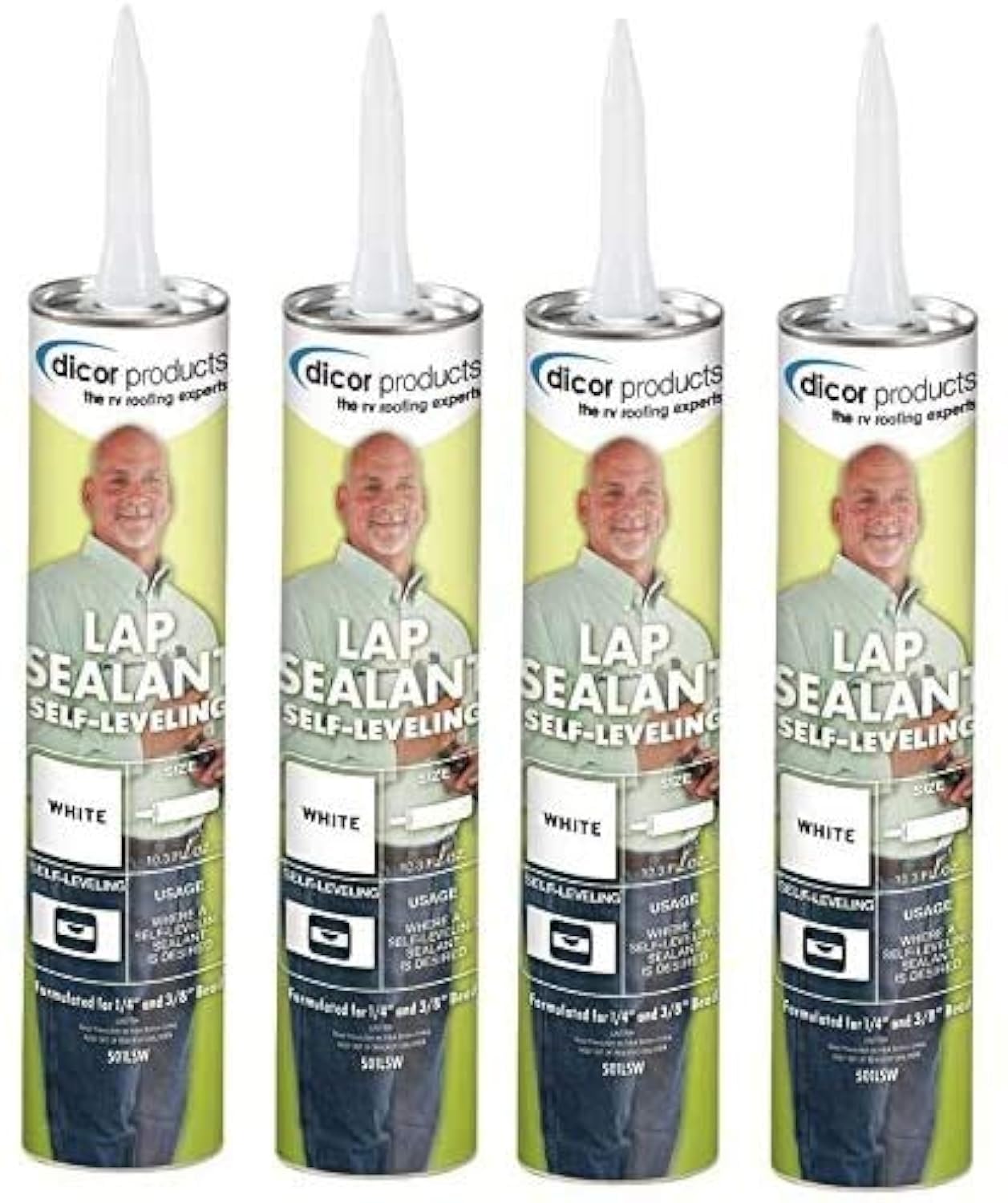 RV Wholesale Direct Dicor 501LSW-1, RV Rubber Roof Sealant Self Leveling Caulk, White, 4 Pack