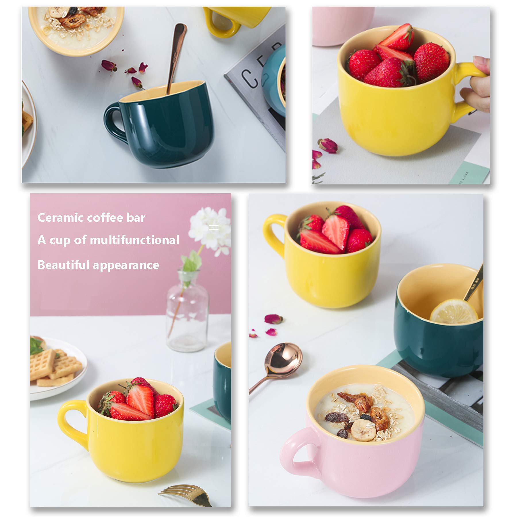 TeenFighter Porcelain Large Oatmeal Mug - 23 Ounces(680mL) Wide Coffee Mug, Breakfast Cup and Soup Bowl, Microwave and Dishwasher Safe, Ceramic Mug for Milk, Tea, Fruit, Ice Cream…