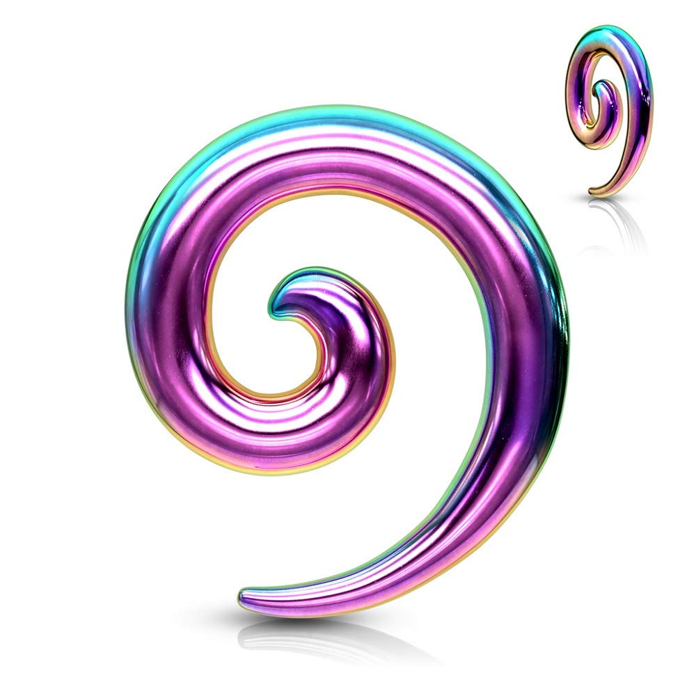 Pierced Owl Stainless Steel Spiral Tapers, Sold as a Pair (6mm (2GA), Rainbow)