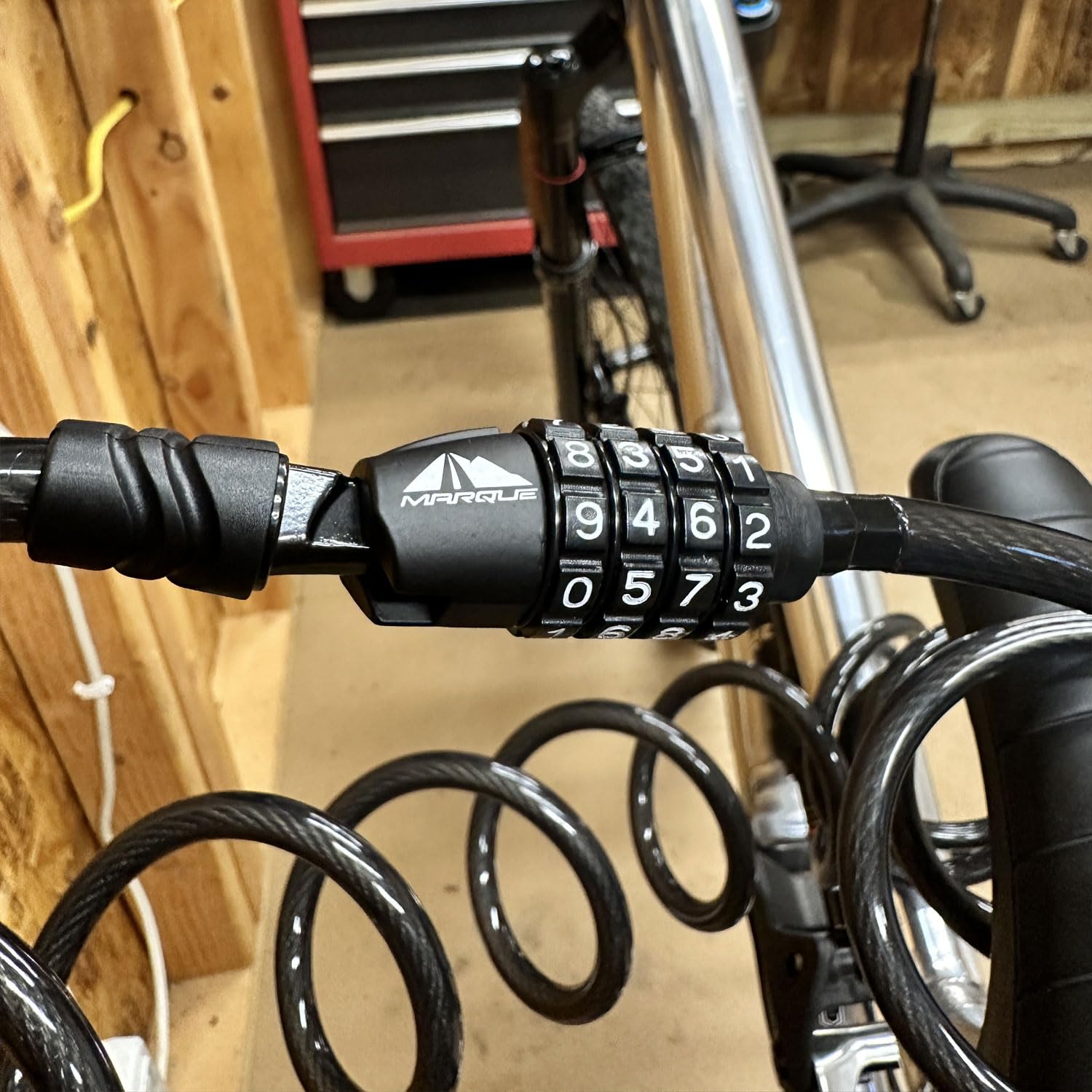 MARQUE Combination Bike Lock Cable- 3/8 inch (5FT, 10FT, 15FT, 25FT) Resettable Combination Lock, Anti-Theft Coiled Secutiry Cable for Bicycles, Kayaks, Paddle Boards, Gates&Outdoor Gear (10 FT)