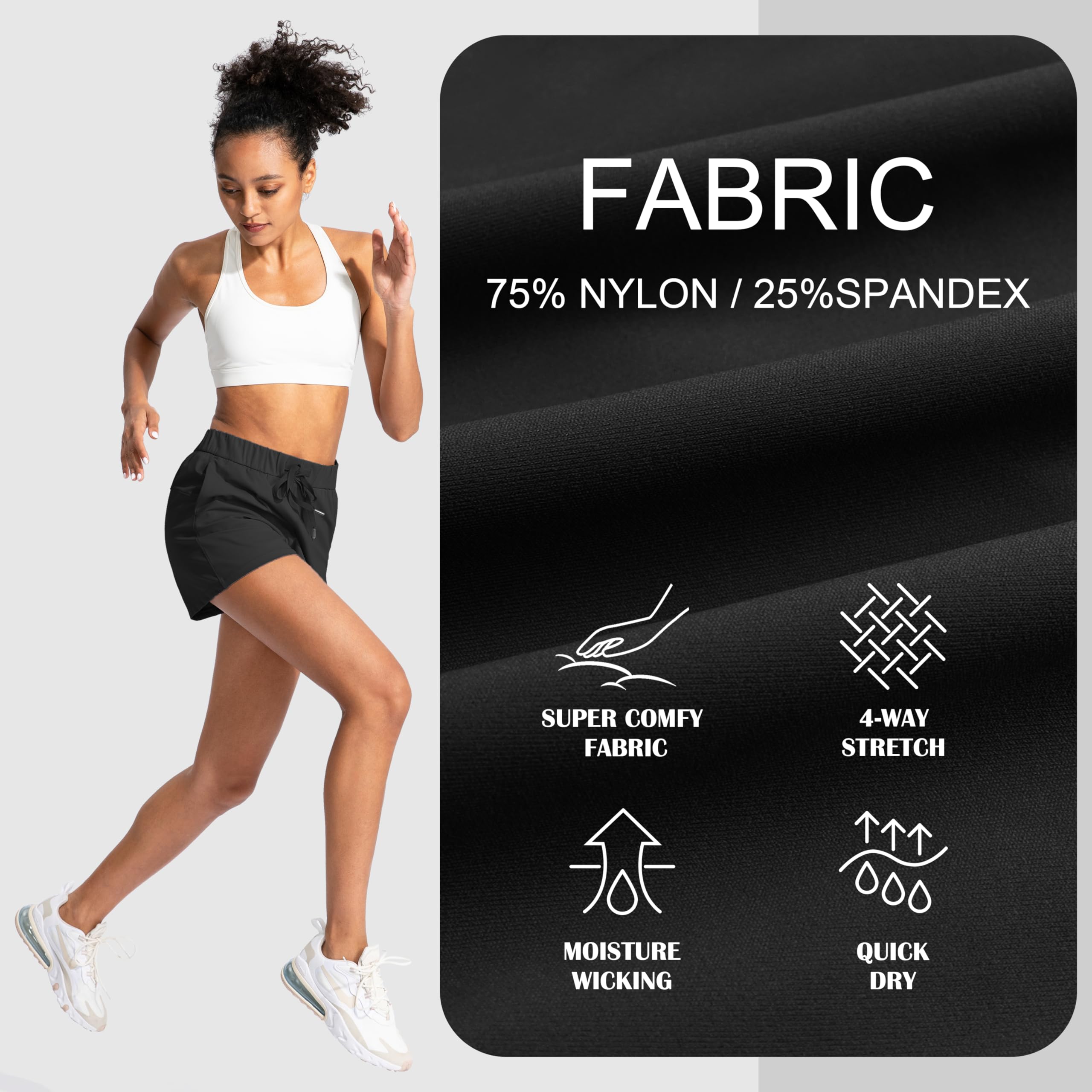 SANTINY Women's Lounge Shorts 2.5'' Comfy Workout Hiking Athletic Running Casual Shorts for Women with Pockets (01-Black_M)