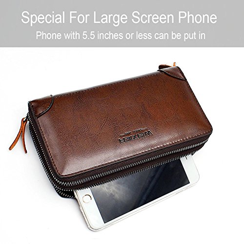 Mens Clutch Bag Handbag Genuine Leather Purse Zipper Long Wallet Business Large Hand Clutch Phone Holder