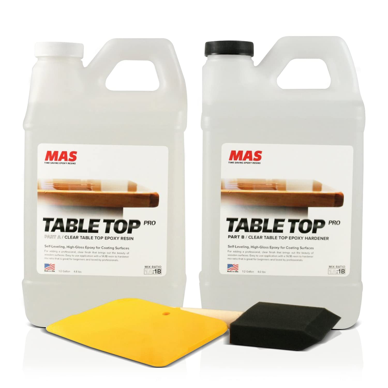 MAS Table Top Pro (1-Gallon Kit) | Crystal Clear Casting for DIY Arts and Crafts Projects | 2-Part Resin and Hardener Epoxy Kit | for Countertops, Wood Tables, Tabletops, Bar Tops, and More