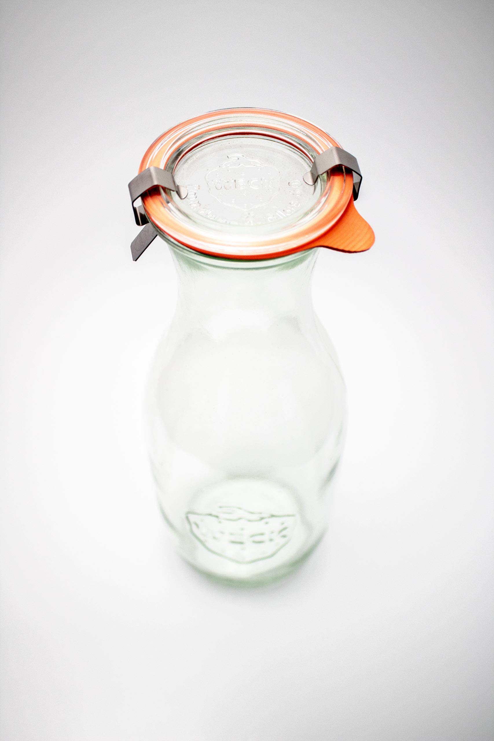 Weck Juice Jar - 35.9 fl oz. Transparent Glass Weck Jars - Eco-Friendly Milk Jar - 1L Juice Carafe Suitable for Juice Milk Water and Wine with Cork Lids and Keep Fresh Covers (1 Set)