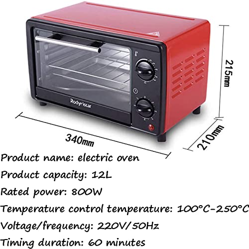 Multi Function Electric Oven,Household 12L Air Fryer Mini Chicken Oven, High Temperature Baking Mini Cake Oven with Bakeware and Rack Red (Red) (Red)