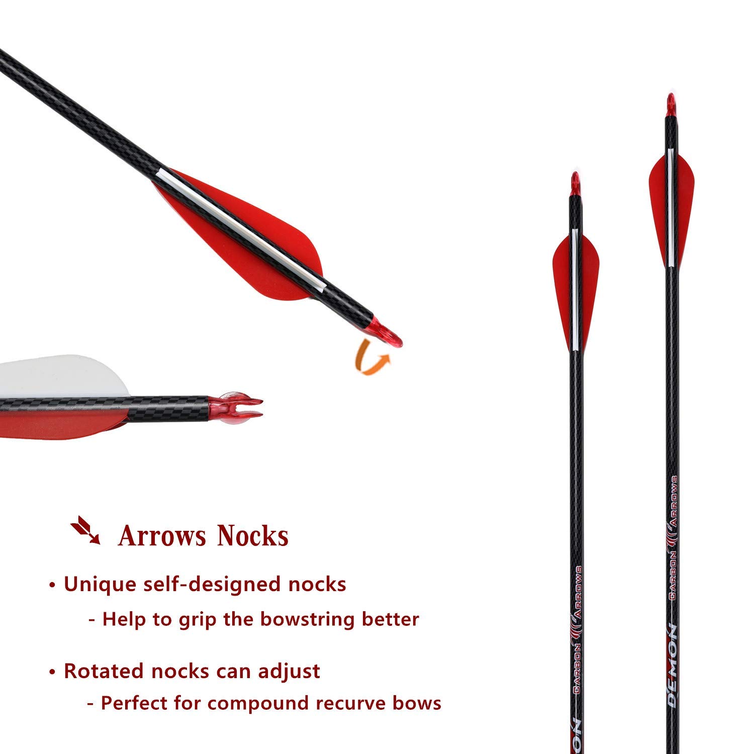 MS JUMPPER Archery Carbon Arrows Hunting Shafts 400 Spine with Plastic Vanes and Field Points for Compound Recurve Bow (Pack of 6) (28 Inch Arrows)
