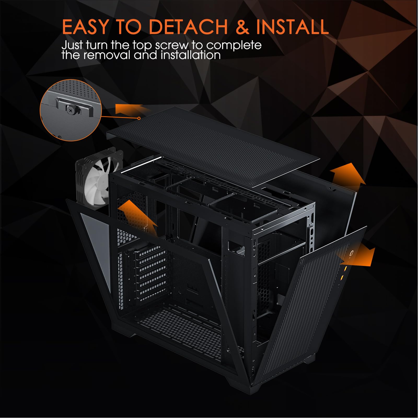 Vetroo AL-MESH-7C Compact ATX PC Case, Front Power Supply, Top 360mm Radiator Support, Type-C & USB 3.0 I/O Panel, High-Airflow Mesh Gaming Case w/Rear 120mm Addressable RGB & PWM Fan