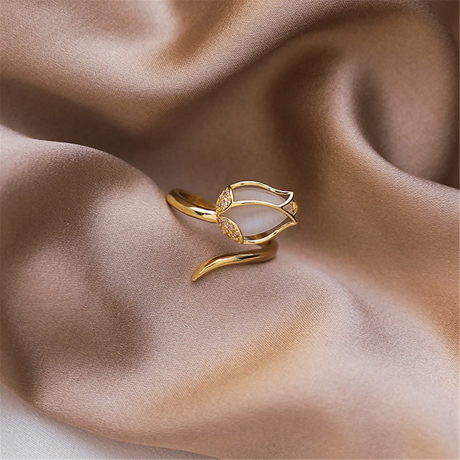 Wedding Rings Open The Design Personality Ring Flowers Opal N-iche T-ulip Fashion Rings Beautiful (as Show, One Size)
