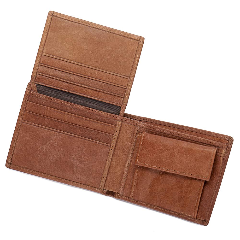 Mens Leather Wallet RFID Blocking Slim Bifold With Flip Multi-Card Case Holder ID Window Brown