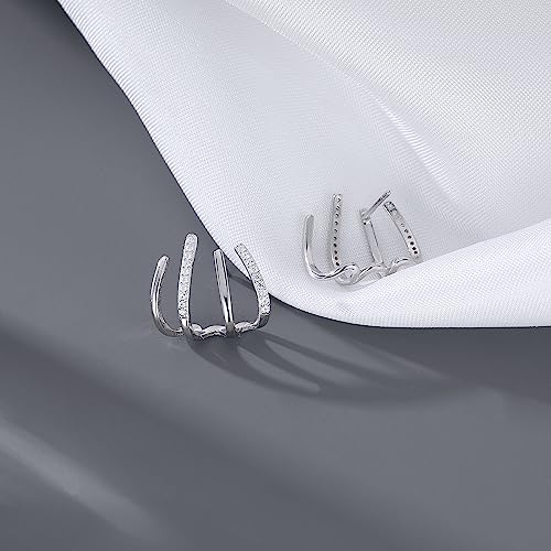 SLUYNZ Solid 925 Sterling Silver Claw Earrings Huggie for Women Teen Girls Half Hoop Earrings Cuff Earrings Wrap (B-Silver2)