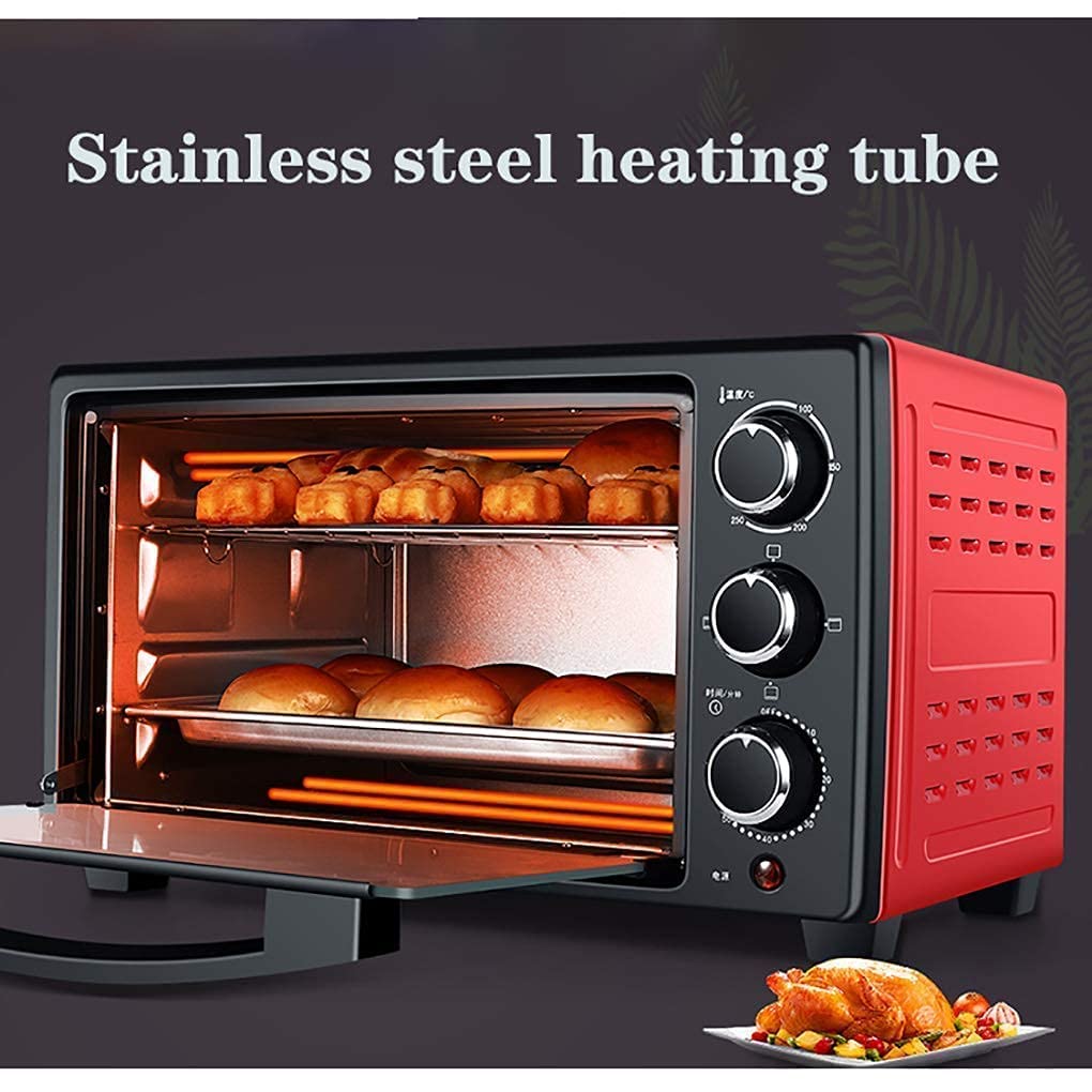 Mini Oven 23 L,Electric Oven 1300 W Adjustable Temperature 70-250 ℃ and 60 Minutes Timer with 3 Heating Functions for Baking Cooking Grill (Pink)
