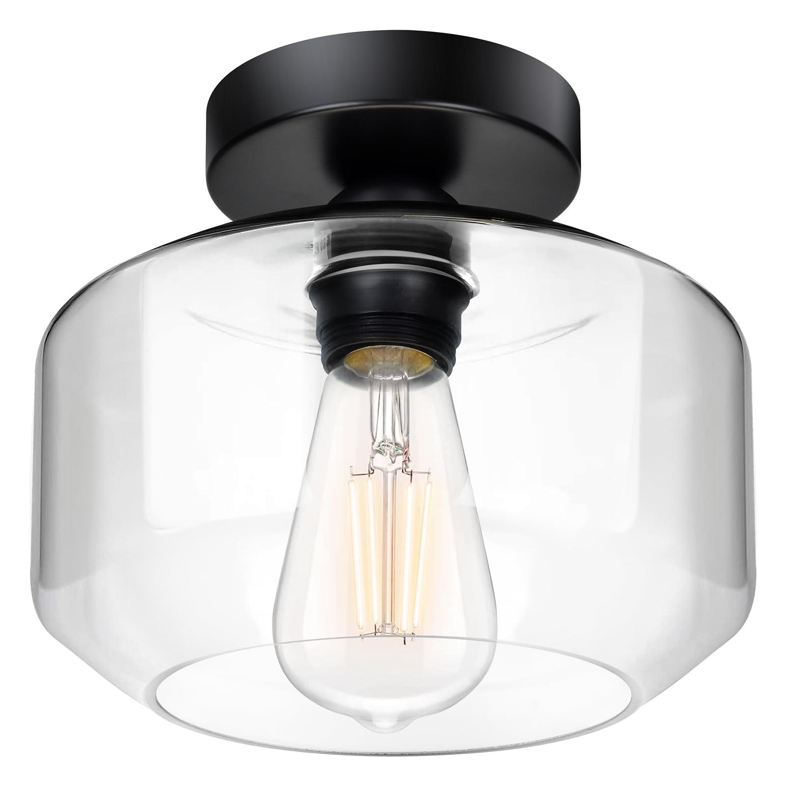 Modern Industrial Semi Flush Mount Light Fixture with Clear Glass Shade - Pendant Lights for Dining Room, Kitchen, Bedroom and Hallway