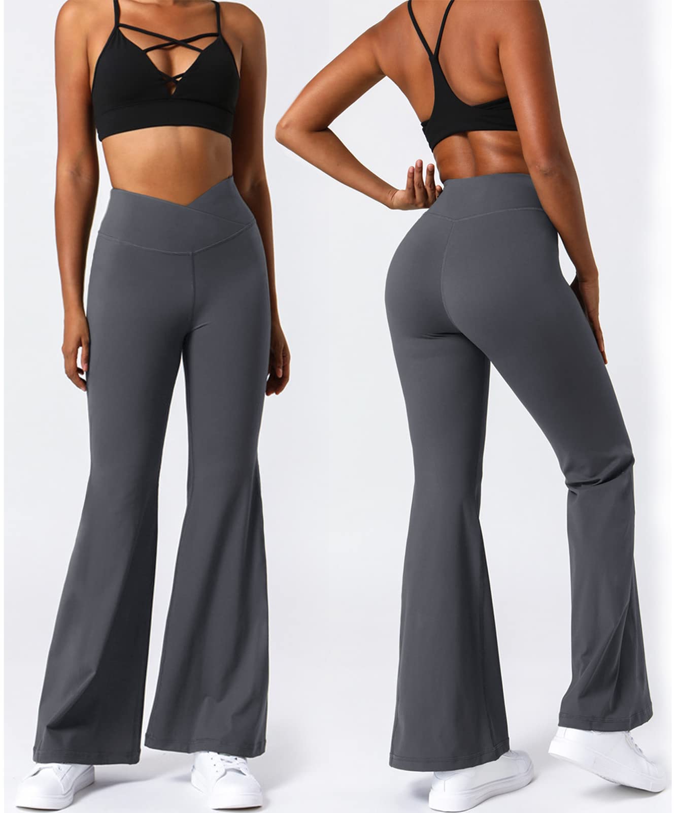 Women's Yoga Pants Flared Bootcut Leggings Casual Black V Cross High Waist Workout Gym Bootleg Bell Bottom Jazz