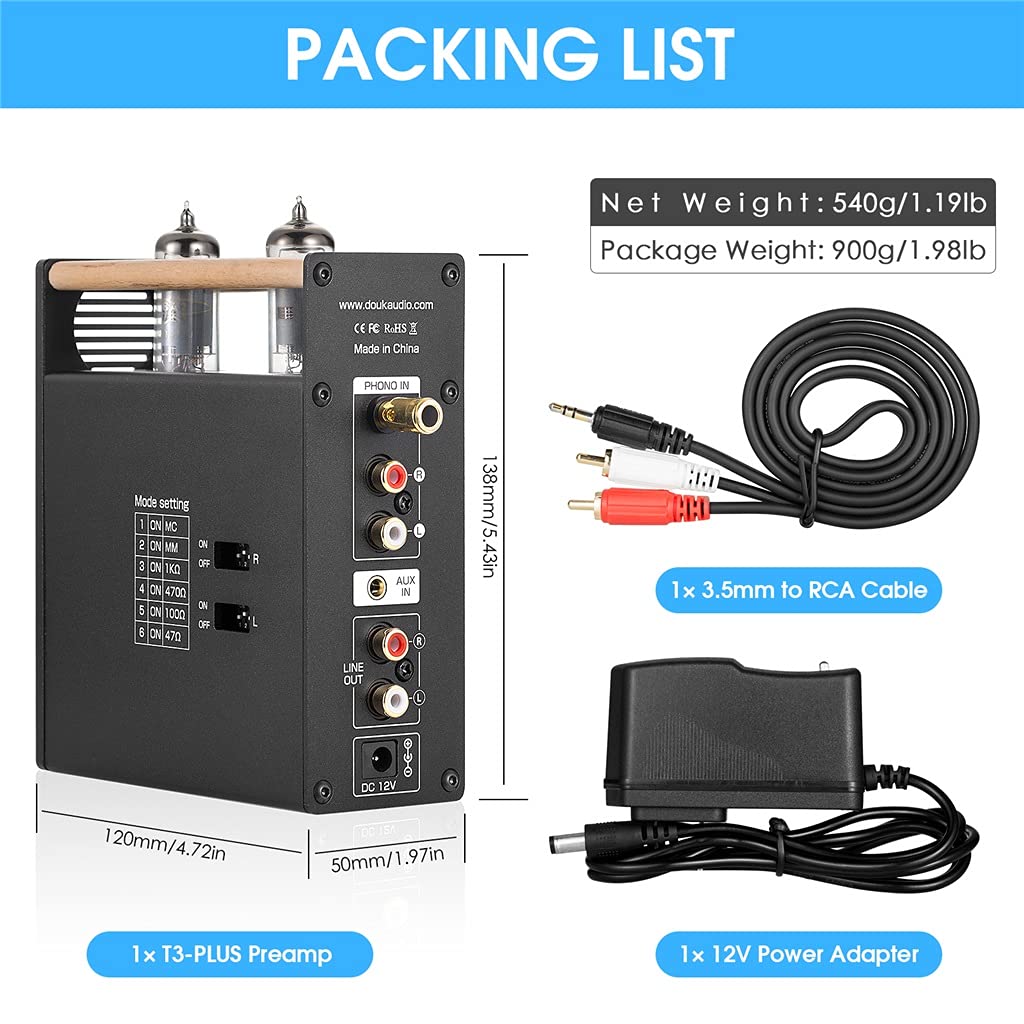 XXXDXDP Mini Vacuum Tube Preamp MM/MC Phono Stage for Turntables Pre-Amplifier Desktop Headphone Amp