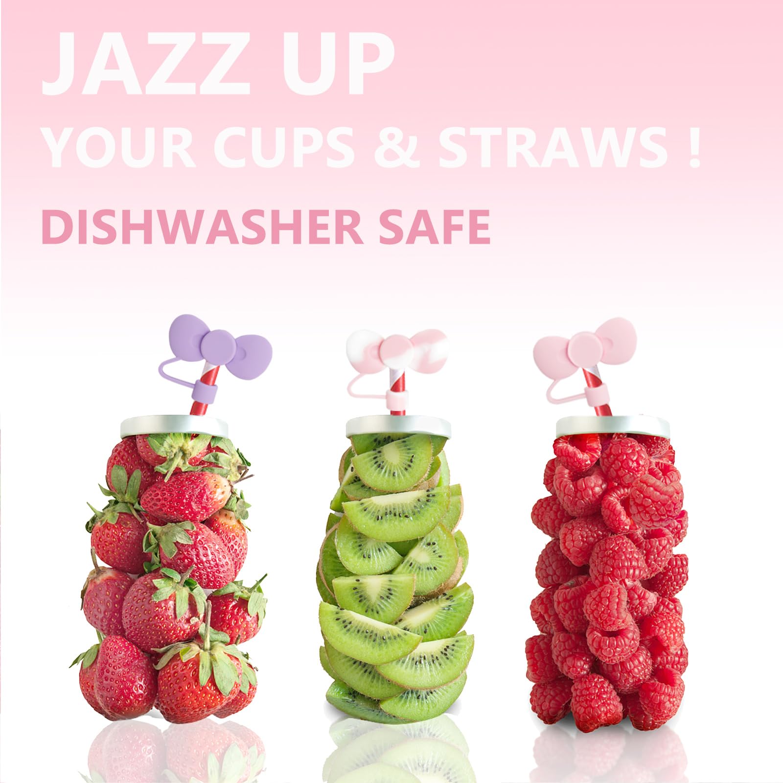 YAYAYOUNG 3 Pcs Lovely Bow Straw Covers Cap Toppers Compatible with Stanley 30&40 oz Tumbler Cups,Reusable Cute Silicone Straw Tips Lids Protectors for 0.4 in/10mm Stanley Cups Straws Accessories
