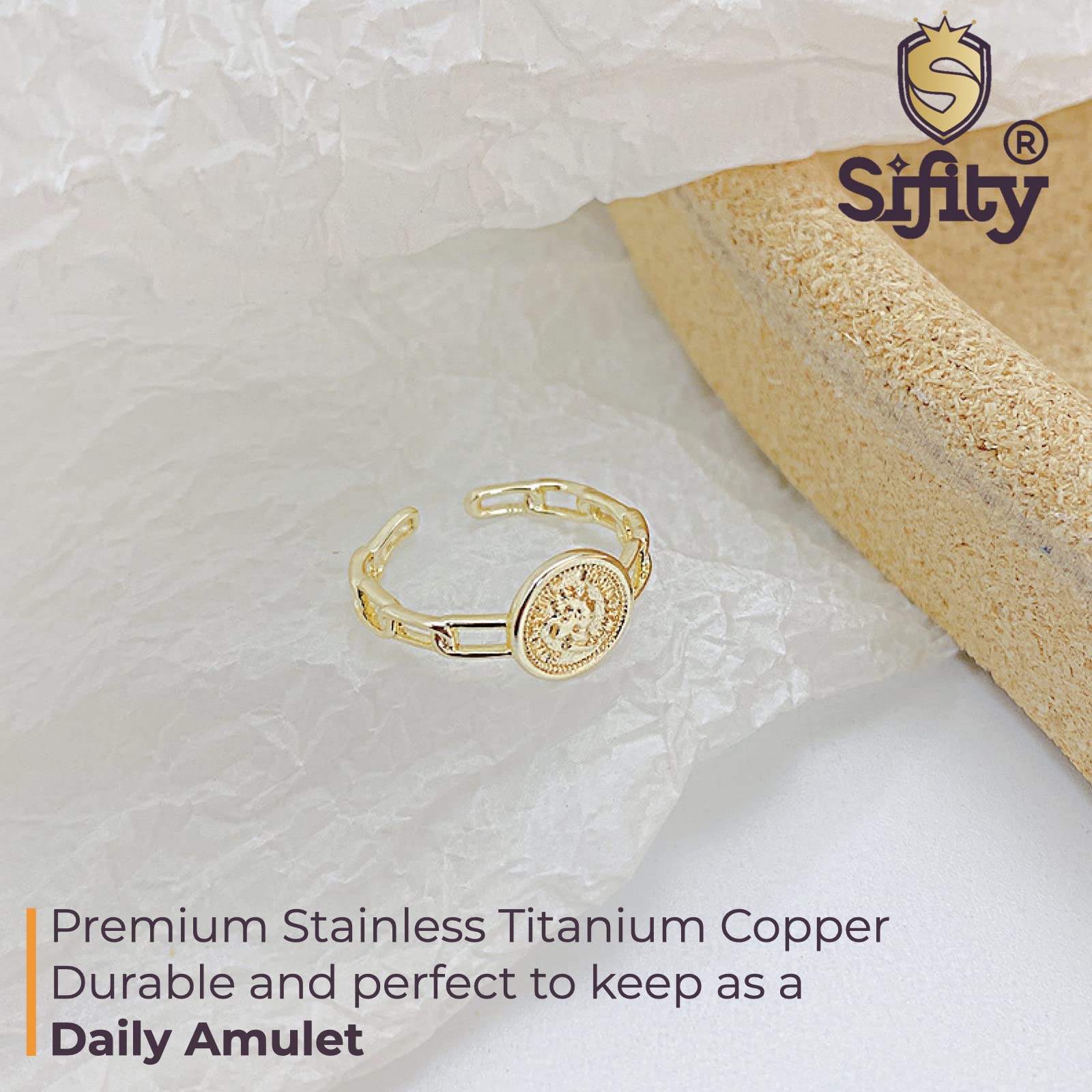 Sifity 2023 Fashion Open Link Chain Ring for Women 18K Gold Plated Trendy Rings Stackable | Anillos Para Mujer (Blue Gift Box with LED Light)