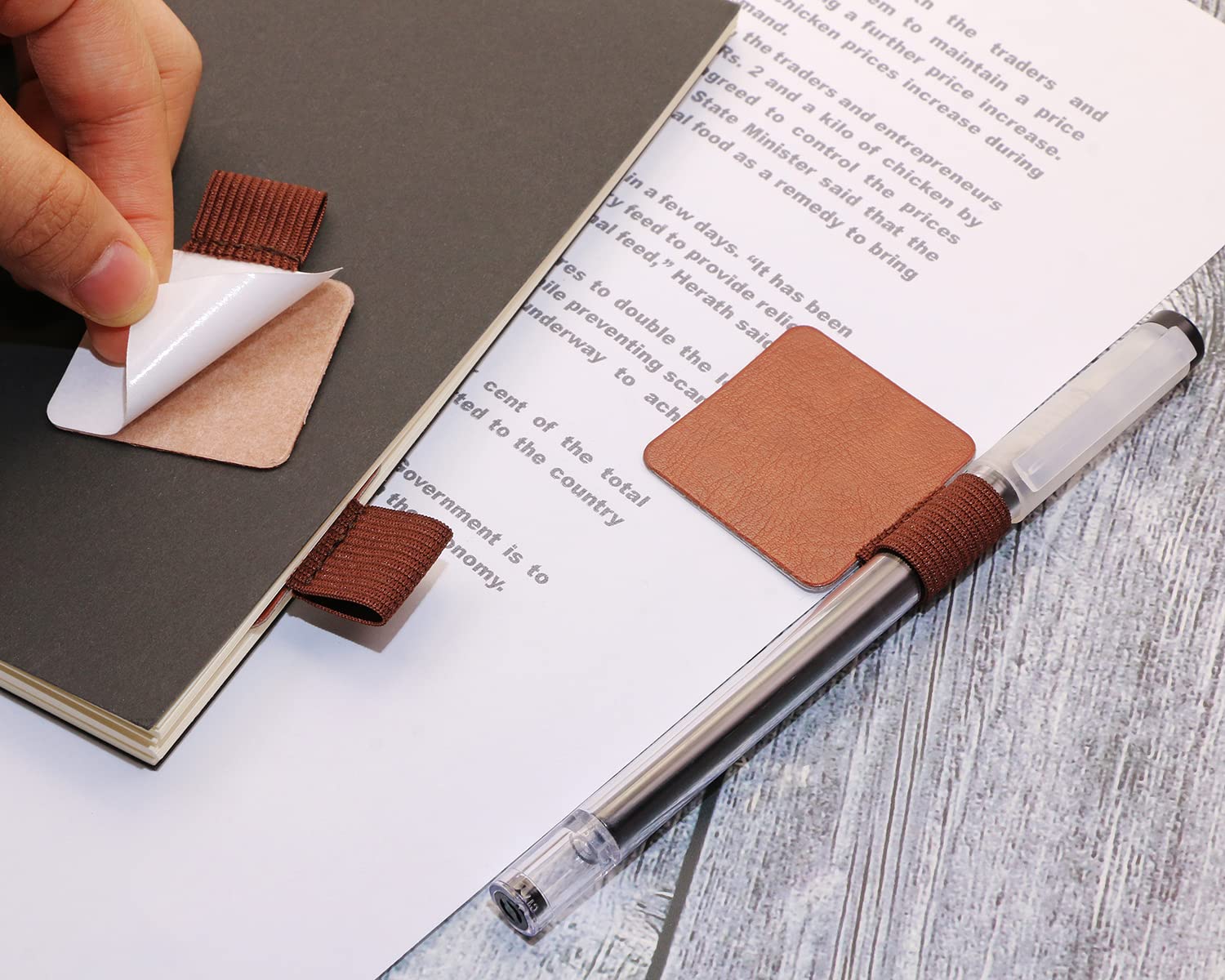 Mini Skater 3 Pcs Self-adhesive Leather Pencil Elastic Loop, Square PU Leather Pen Clip, Pen Holder for Notebooks, Journals, Clipboards, Calendars, Pens Loop Holders Creative Accessories (Red-brown)