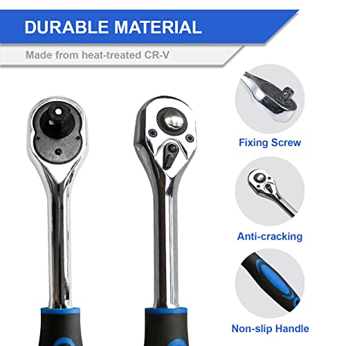 TR TOOLROCK 3PCS Ratchet Set,1/4" 3/8" 1/2-Inch Drive Socket Wrench 72-Tooth Quick-Release Reversible CR-V Gear Torque Spanner with Soft Grip Handle Hand Tools…