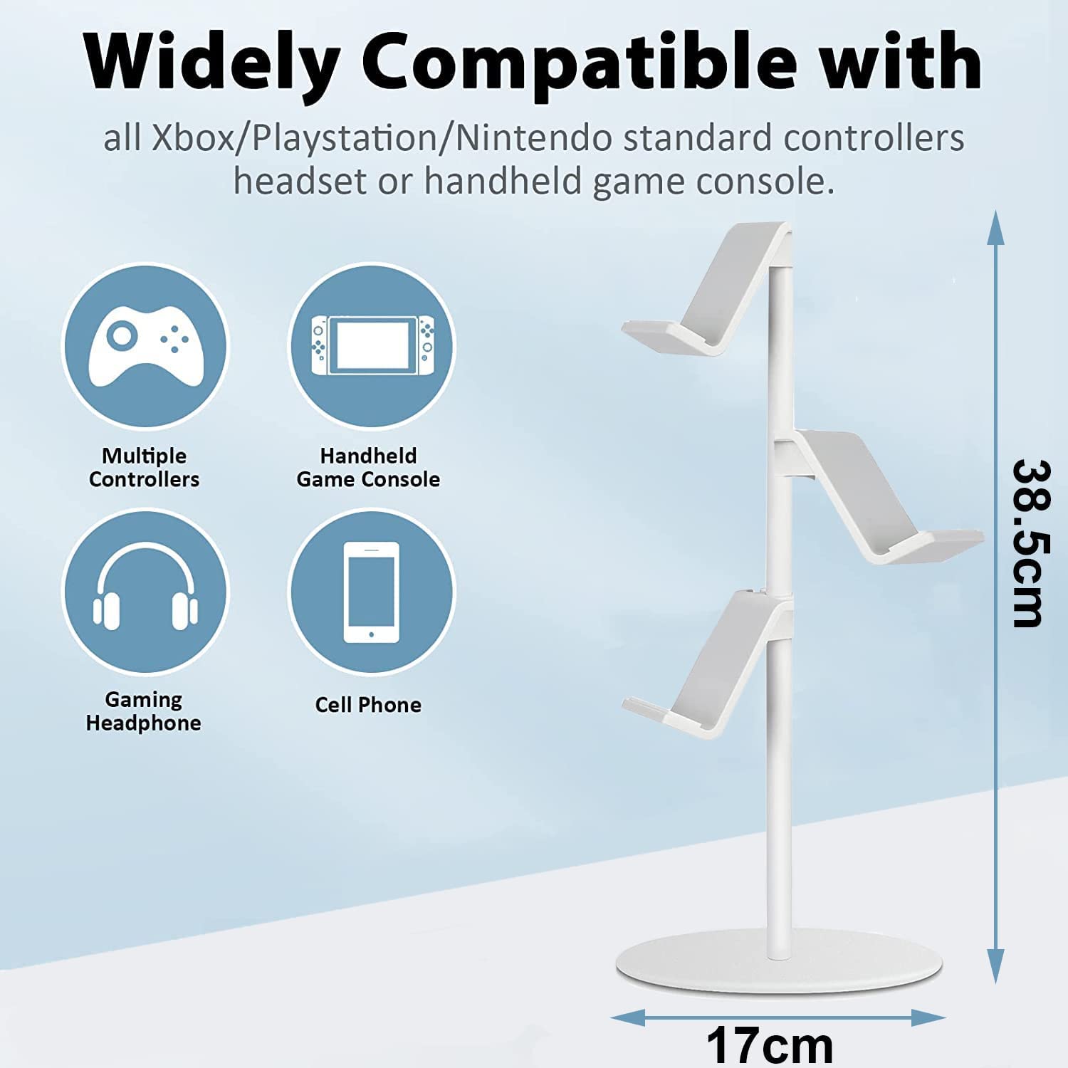 Xnuoyo 3 Tier Controller Holder,Universal Adjustable Game Controller Stand/Game Organizer,2 in 1 Game Controller Stand Holder Storage Organizer,Headset Hanger Game Universal Accessories White (White)