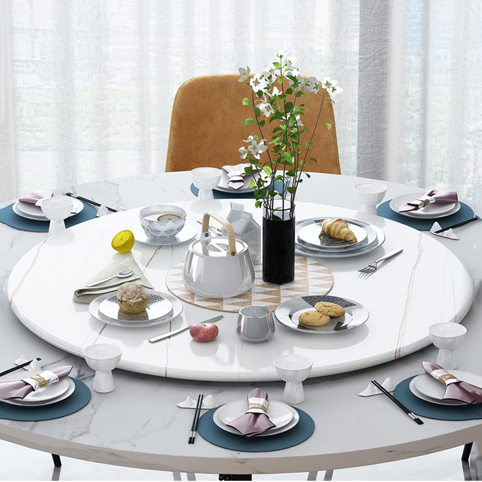Slate Dining Table Turntable, Household Rotatable Round Table Turntable, Restaurant Marble Base Turntable, Multi-functional Lazy Susan (Color : White, Size : 70cm/28in)