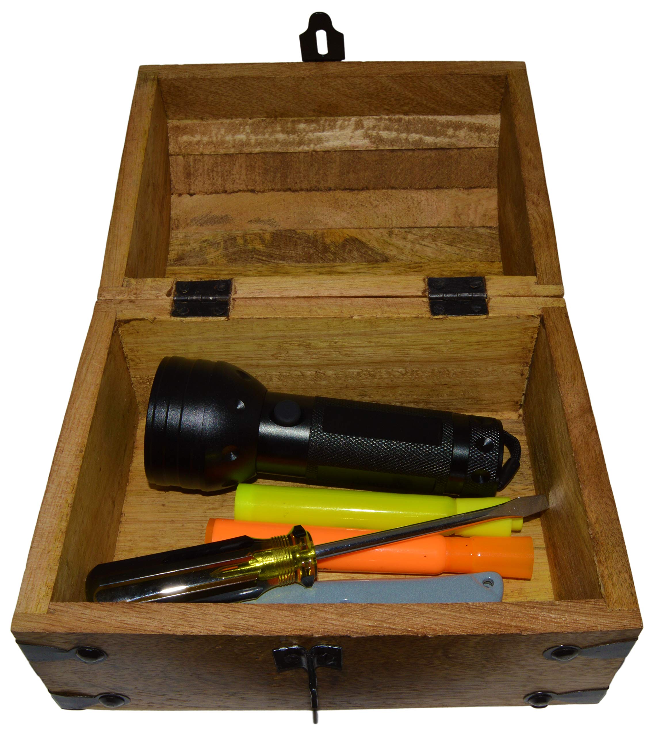 SciencePurchase Pirate's Treasure Chest Wooden Nautical Jewelry Box with Functional Lock and 2 Keys, Wood with Iron Accents, Hinged Lid, 8 Inches Long