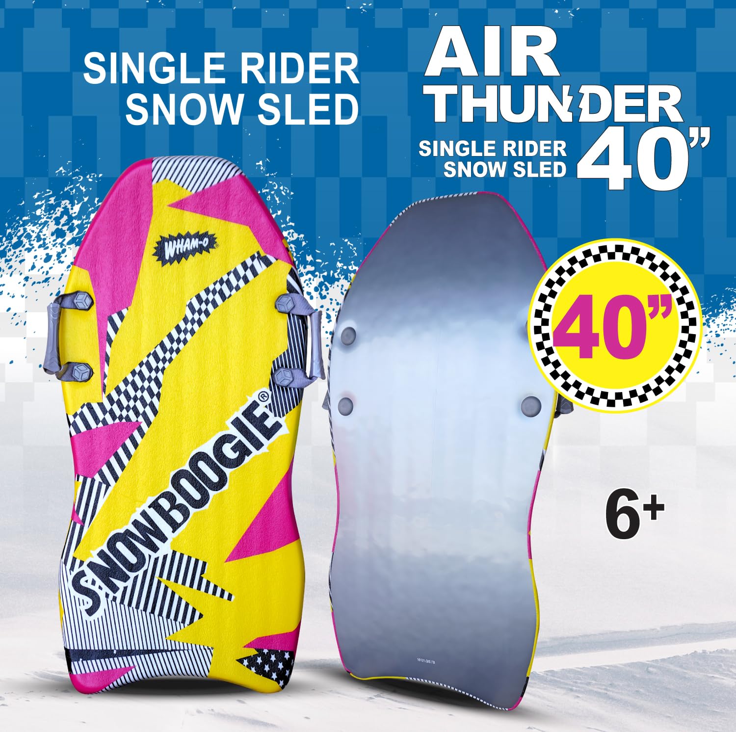 Snowboogie Wham-O Air Thunder 40" | Single Rider Snow Sleds with Side Handles | PE Foam Core for Better Comfort | Snow Sledding for Children (Violet Triangles)