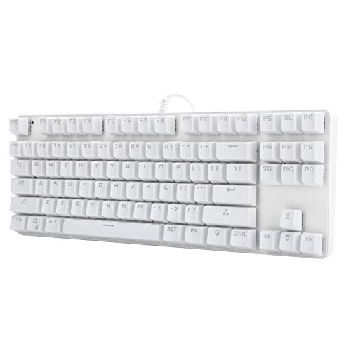 Zyyini Bindpo USB Gaming Keyboard, 87-Keys Wired Gaming Mechanical Keyboard with Color Backlit, Retro Keyboard for Desktop Laptop, Plug and Play, Blue Switch (White)