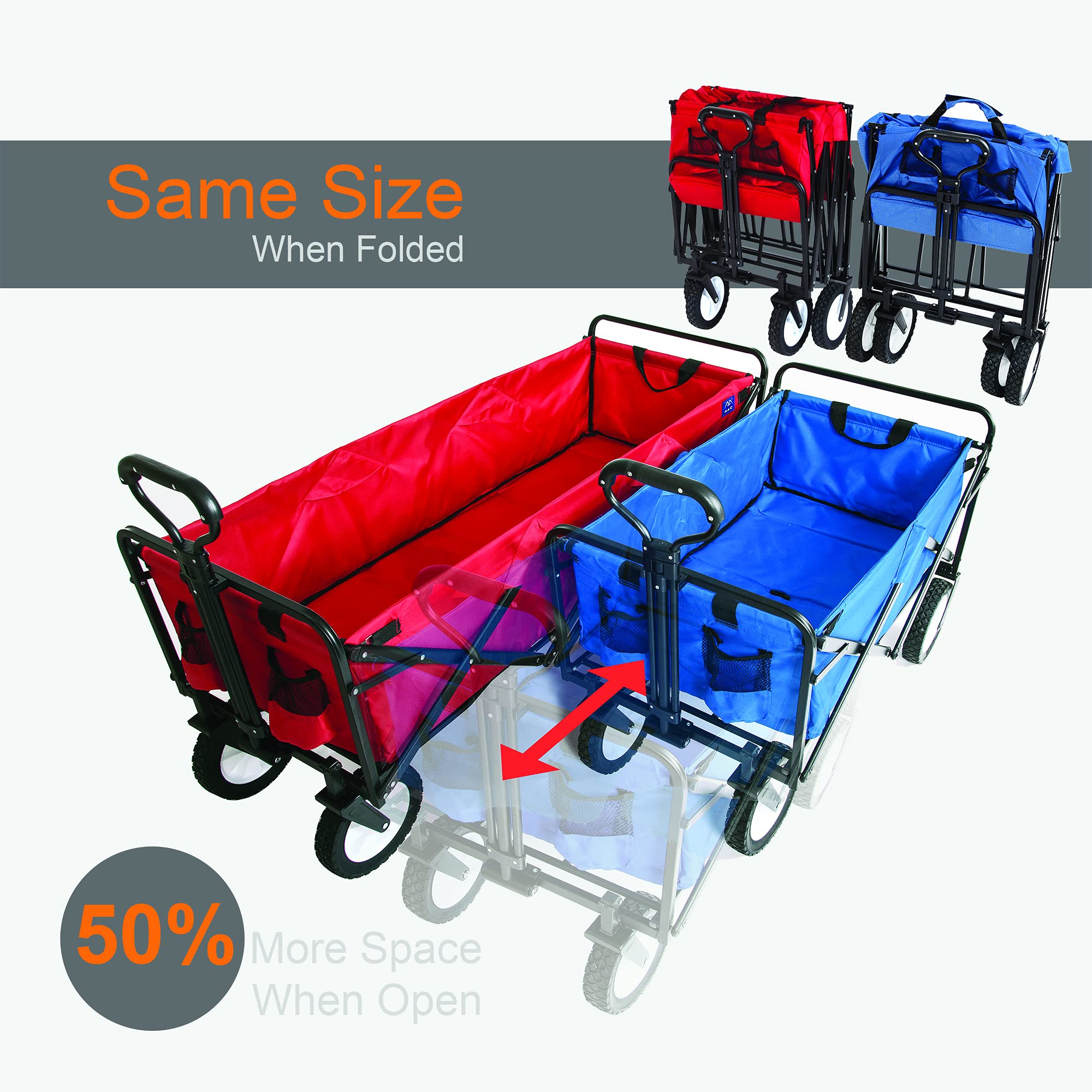 Mac Sports Extended Collapsible Folding Outdoor Utility Wagon with Heavy Duty Steel Frame Utility Wagon