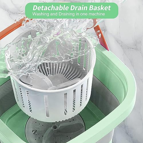 Portable Washing Machine, 6 L 3-Speed Adjustment Mini Foldable Washer with Drain Basket USB Compact Outdoor Washing Machine for Underwear, Sock, Suitable for Travel, Camping,Apartments(Green)