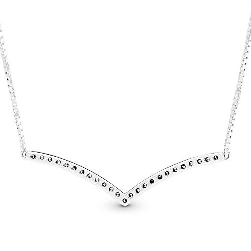 Pandora Sparkling Wishbone Necklace - Stunning Women's Jewelry - Great Gift for Women - Sterling Silver - 17.7"