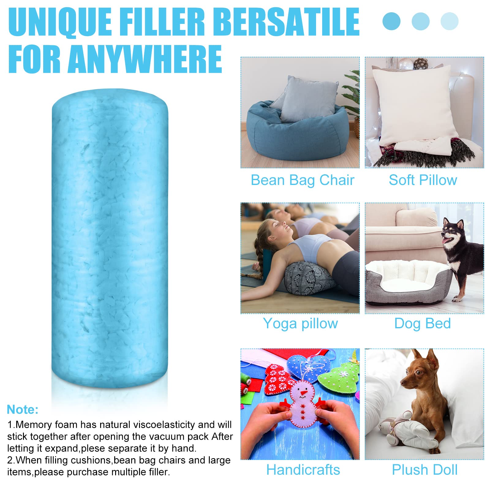 Marsui Bean Bag Filler Soft Shredded Memory Foam Filling Foam Refill for Pillow Stuffing Dog Animals Beds Couch Chairs Cushions and Arts Crafts (Blue,10lbs)