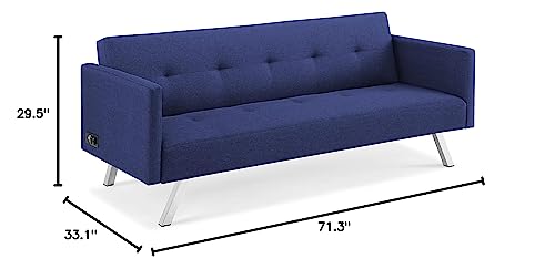 Serta Paragon Convertible Sofa Bed, 71.3" W x 29.5" D x 29.5" H, Navy Blue