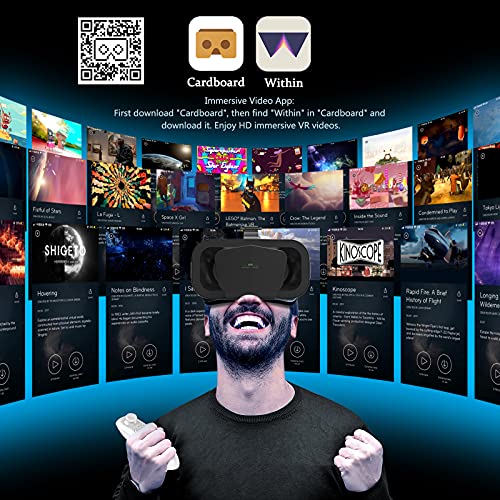 VR Headset Virtual Reality VR 3D Glasses VR Set 3D Virtual Reality Goggles,Adjustable VR Glasses Support 7.2 Inches [with Controller+Two Eye Masks]