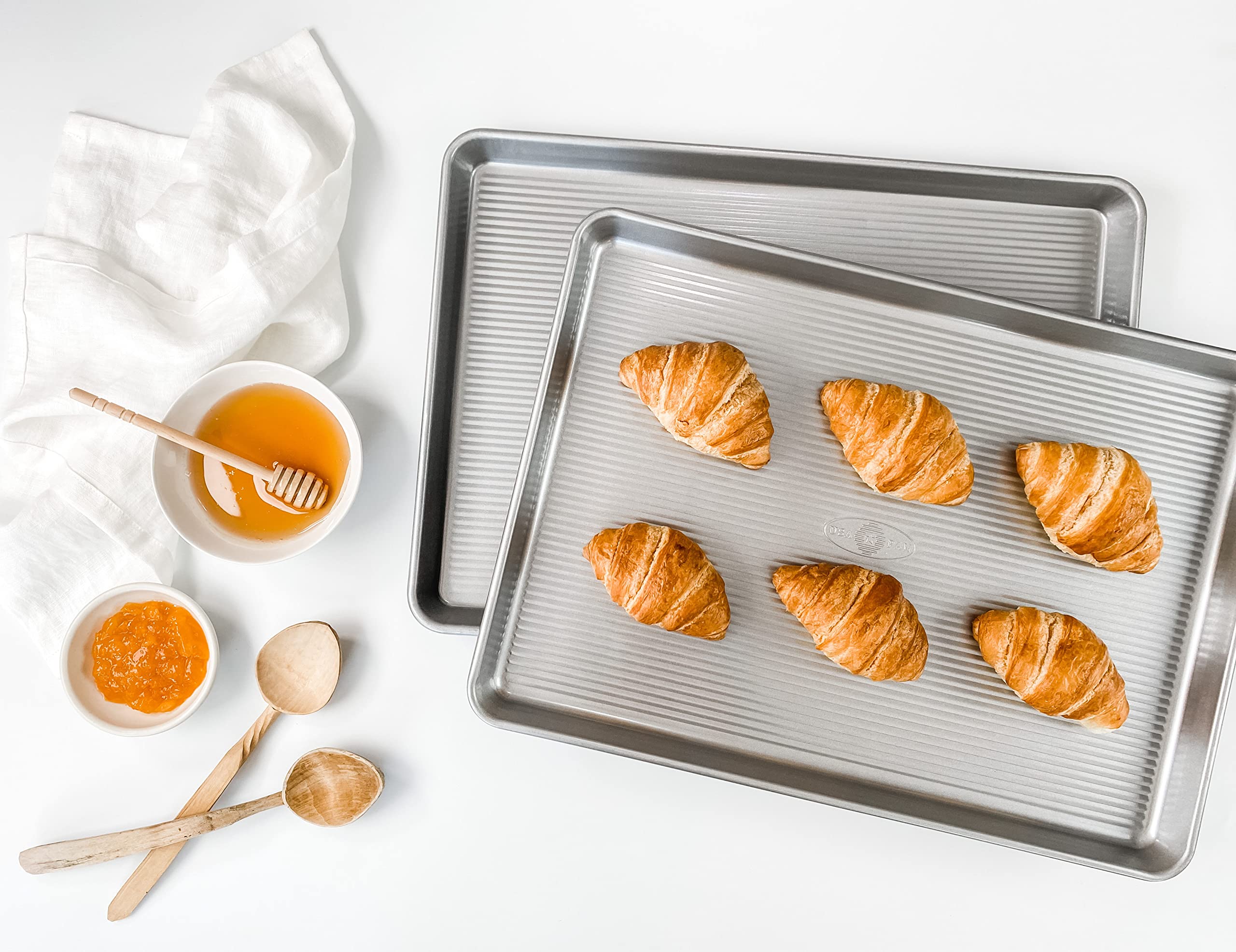 USA Pan Nonstick Quarter Sheet Pan Set of 2 and USA Pan Bakeware Half Sheet Pan Set of 2, Aluminized Steel