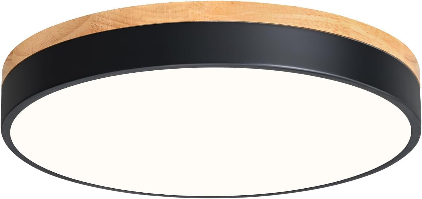 Modern Wood Flush Mount Ceiling Light, White LED Kitchen Light Fixture, Round Ceiling Lamp for Bedroom,Foyer, Hallway, Laundry,Living Room