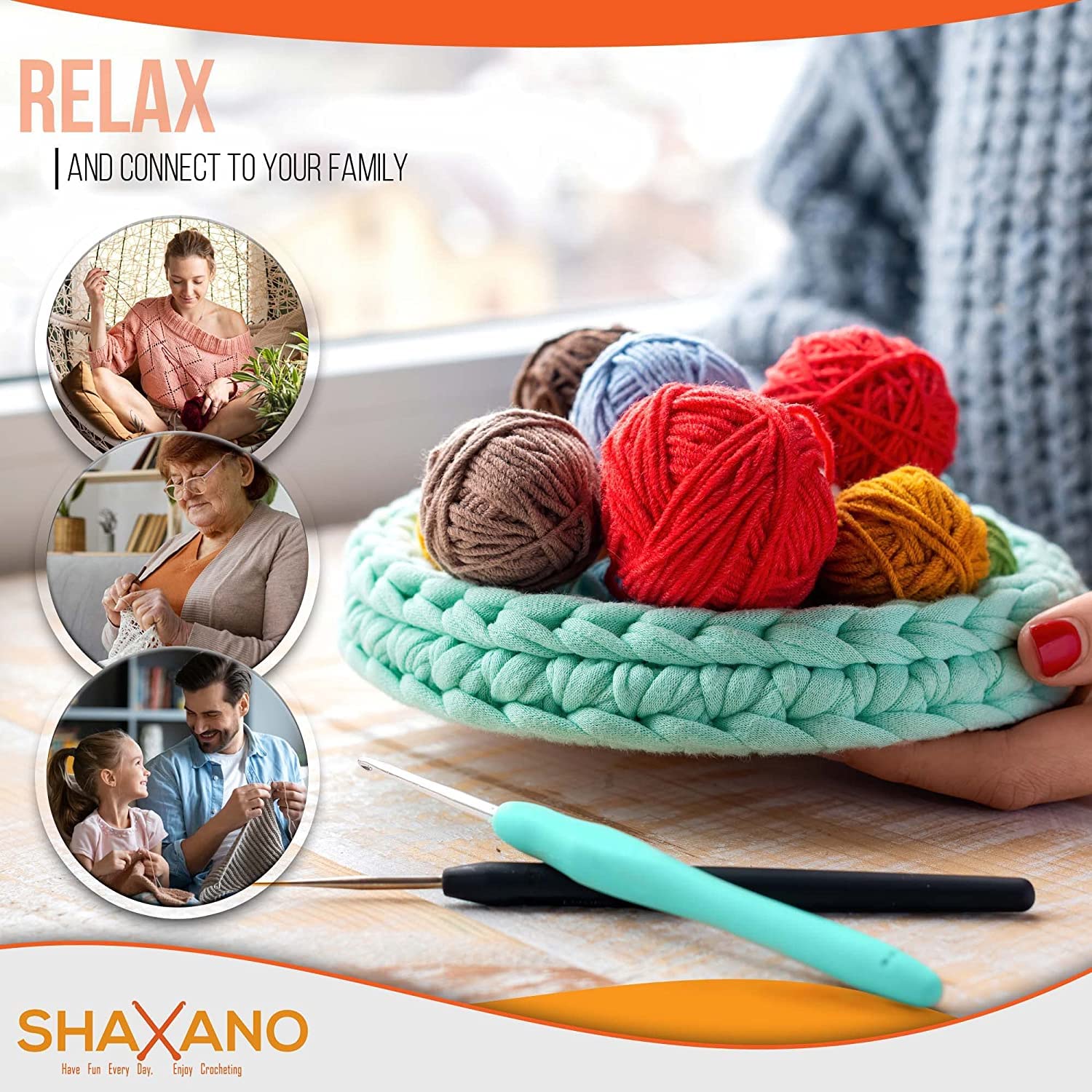 SHAXANO Crochet Hooks Set 2mm (B) - 10mm (N), Extra Long Crochet Needle with Ergonomic Soft Grip, 14 Sizes Crochet Hooks Kit for Beginners and Arthritic Hands