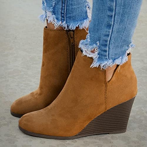 siilsaa Ankle Boots for Women, Womens Wedge Chunky Heel Booties Retro Romance Ankle Boots Cowboy Combat Boots Fall Boots