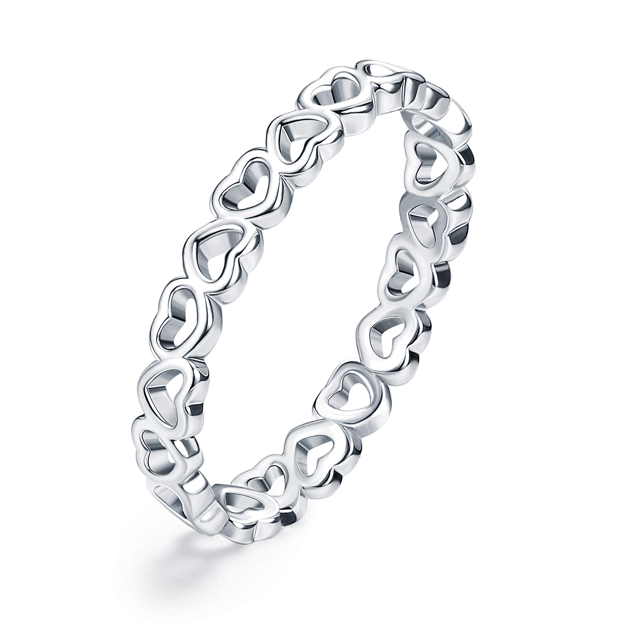 ORAZIO Real 925 Sterling Silver Heart Ring for Women Cute Plain Heart Band Dainty Engagement Promise Wedding Rings Jewelry