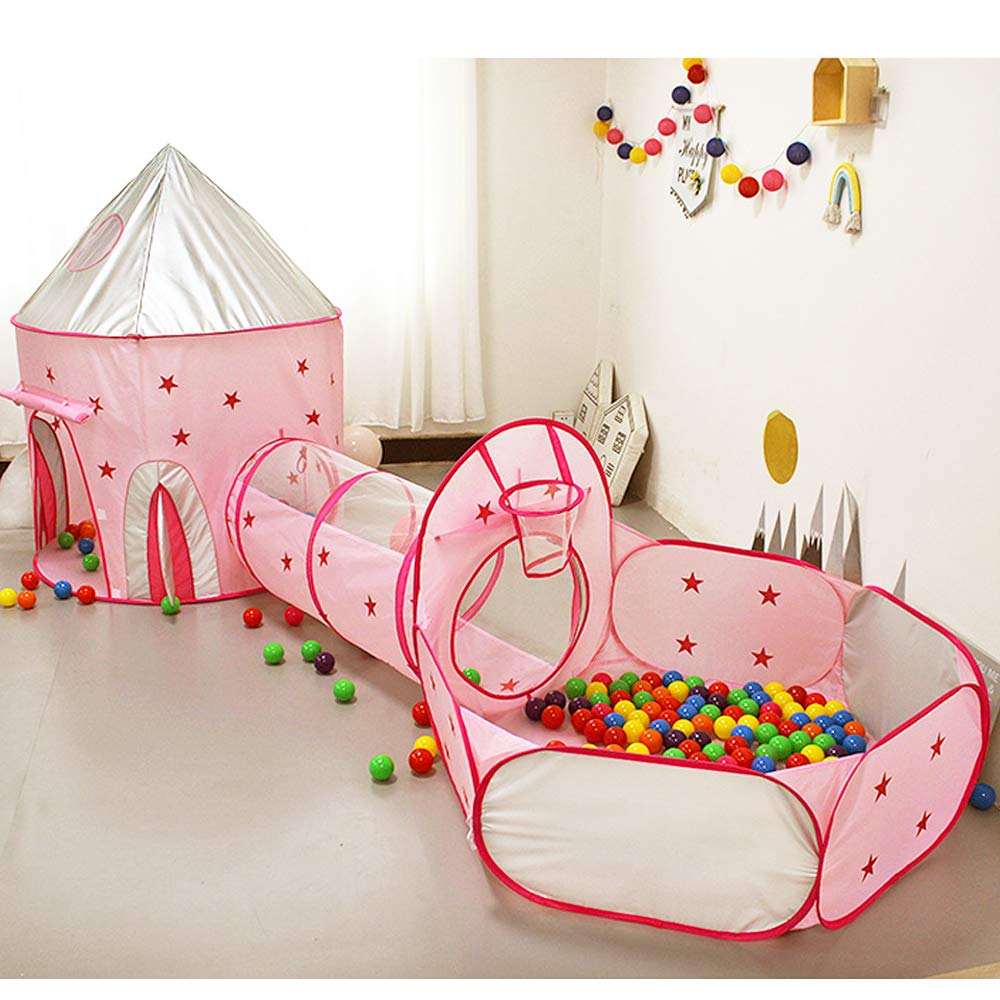ONMIER Toddler Tent Crawl Tunnel, Ball Pit for Toddlers 3 in 1 Pop Up Girls Play Tent with Play Tunnel Basketball Hoop Playhouse for Kids Gift, Indoor Outdoor Play House(Colorful Ball Not Include)