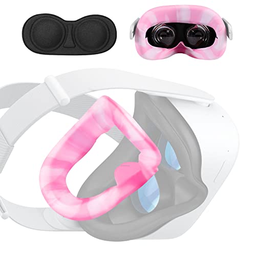 TNP VR Face Cover and Eye Cover for Meta Oculus Quest 2 Face Cushion with Nose Light Blocker - Sweat Guard Silicone Cover for Oculus Quest 2 Face Pad, Cloudy Pink