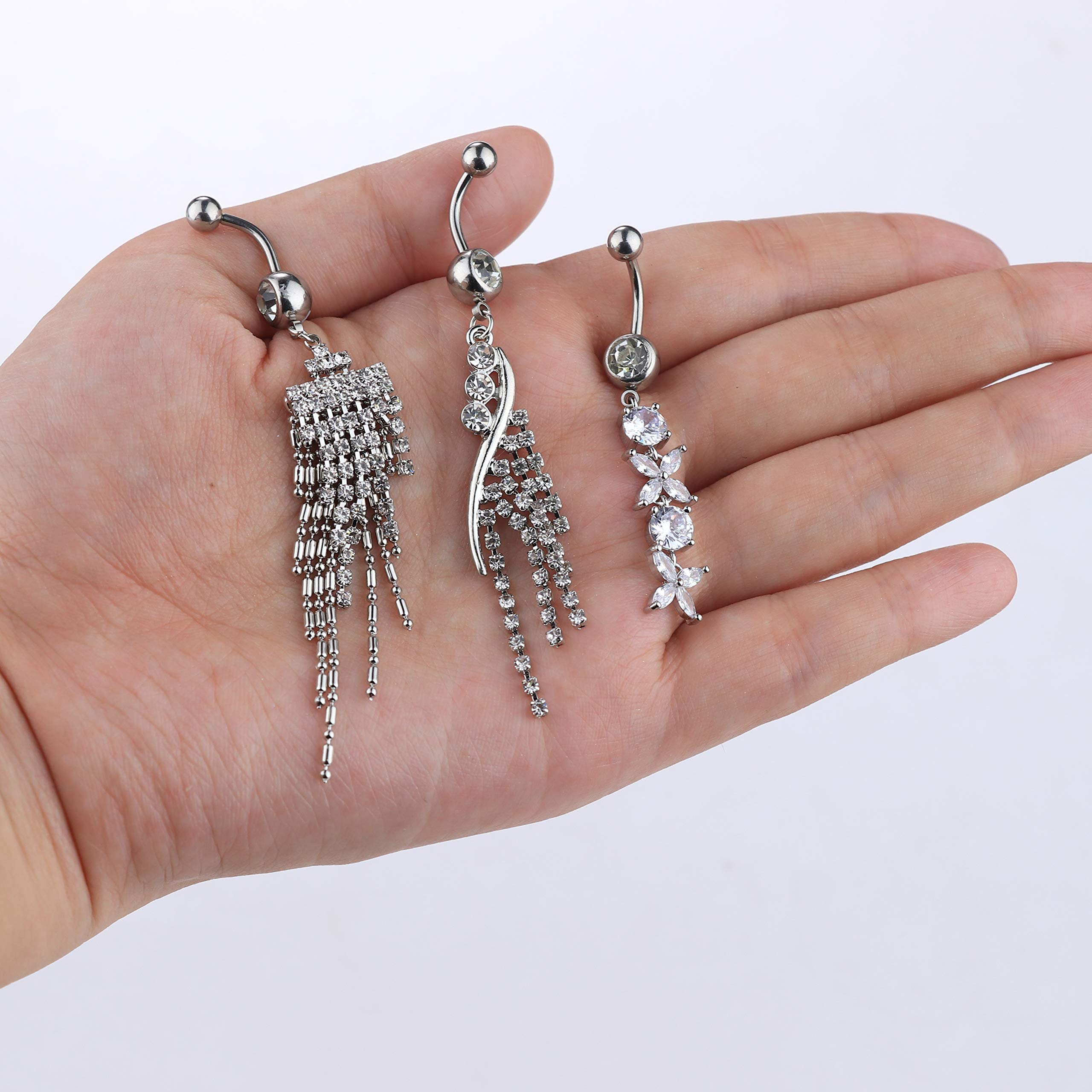 ORAZIO Silver Tone Dangle Belly Button Rings Stainless Steel Belly Ring Navel Piercings