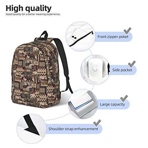 NOKOER Rustic Lodge Bear Printed Canvas Backpack,Casual Daypacks,Laptop Backpack For Women Men,Lightweight Travel Daypack