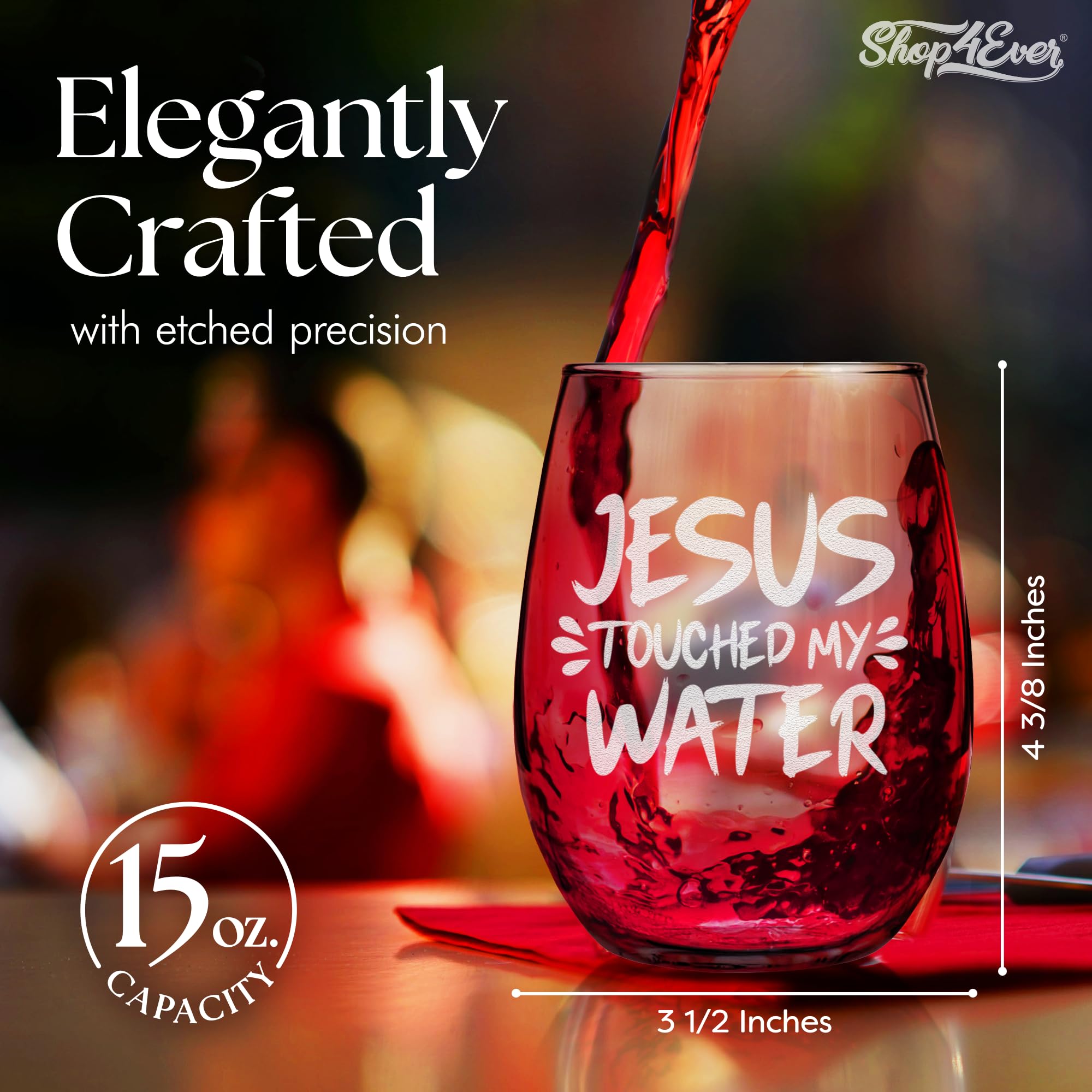 shop4ever® Jesus Touched My Water Engraved Stemless Wine Glass Funny Jesus Wine Glass