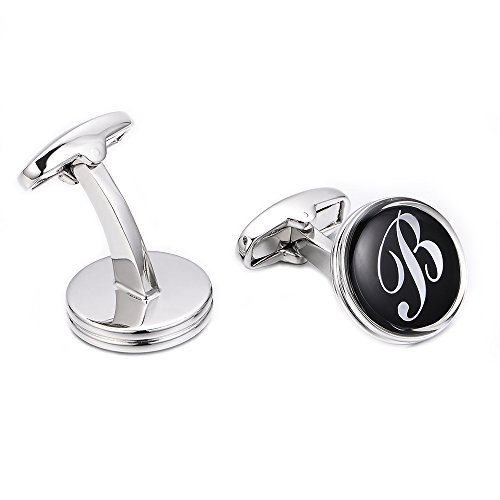 MERIT OCEAN Mens Letter Initial Cufflinks Alphabet Rhodium Plated Cuff Links Wedding Business A-Z