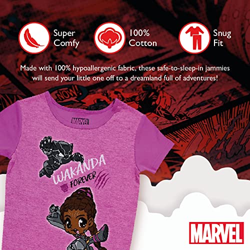 Marvel Girls' Black Panther: Wakanda Forever 2-Piece Snug-Fit Cotton Pajama Set, WAKANDA FOREVER, 4T